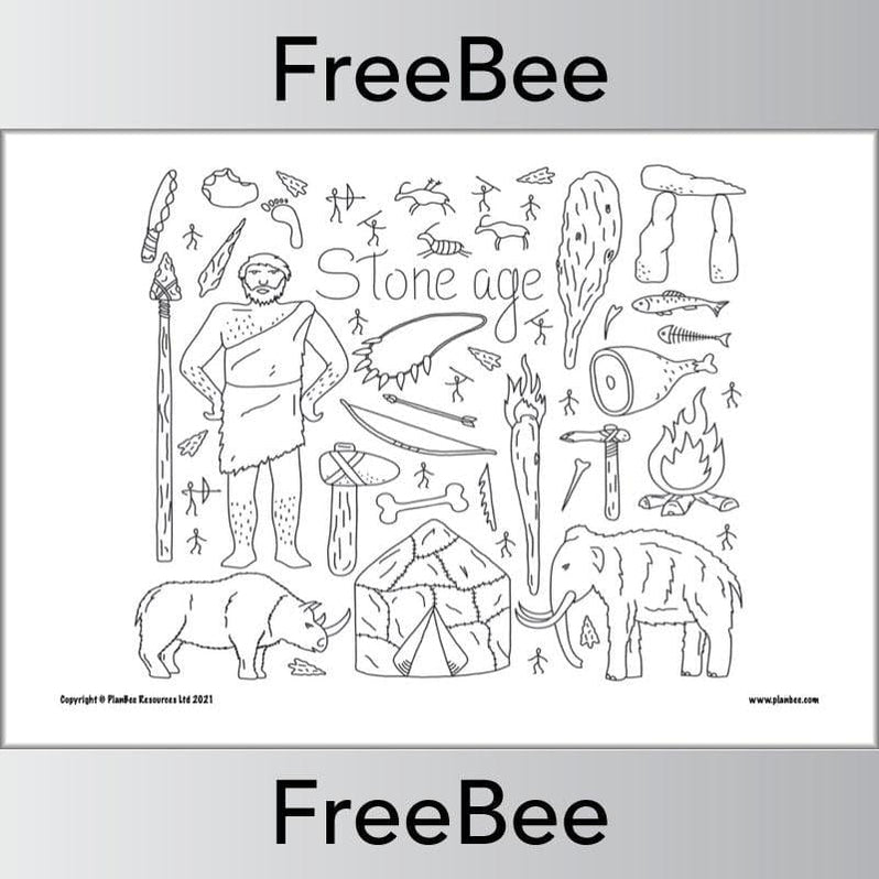 Free Stone Age Colouring Sheets by PlanBee