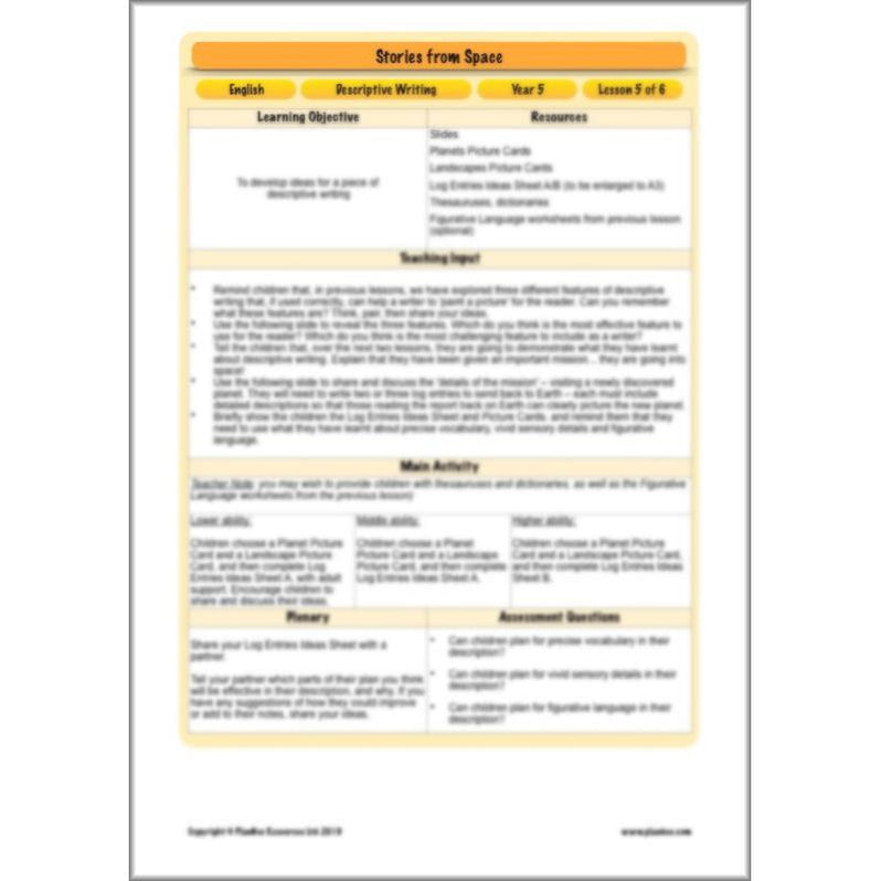 Descriptive Writing Lesson Plans | Stories from Space KS2 — PlanBee