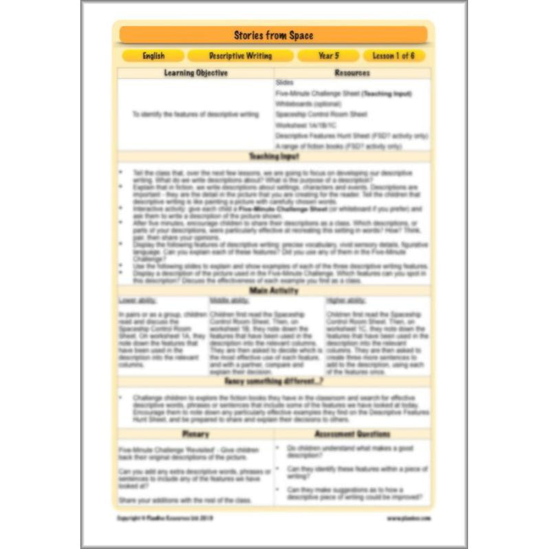 Descriptive Writing Lesson Plans | Stories from Space KS2 — PlanBee