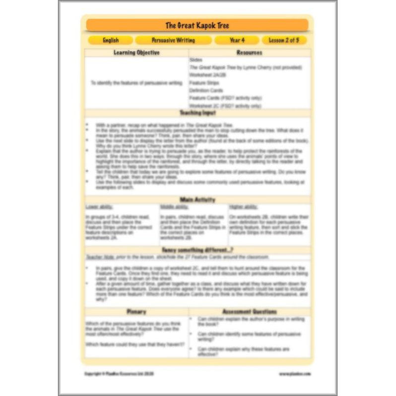 The Great Kapok Tree Planning Persuasive Writing by PlanBee