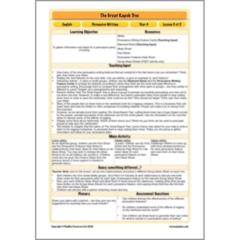 The Great Kapok Tree Planning Persuasive Writing by PlanBee