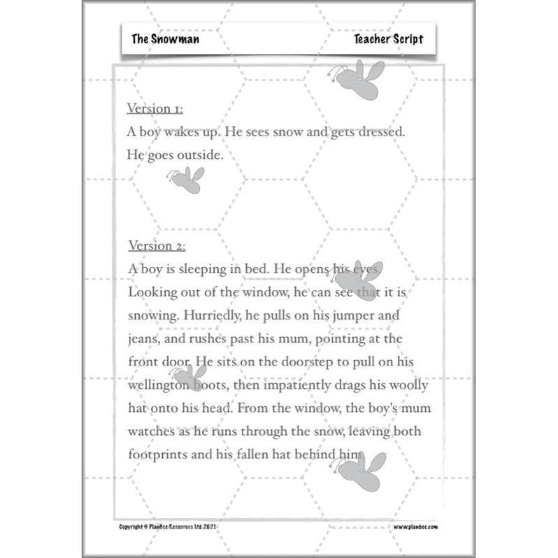 The Snowman Activities Year 3 English lessons by PlanBee