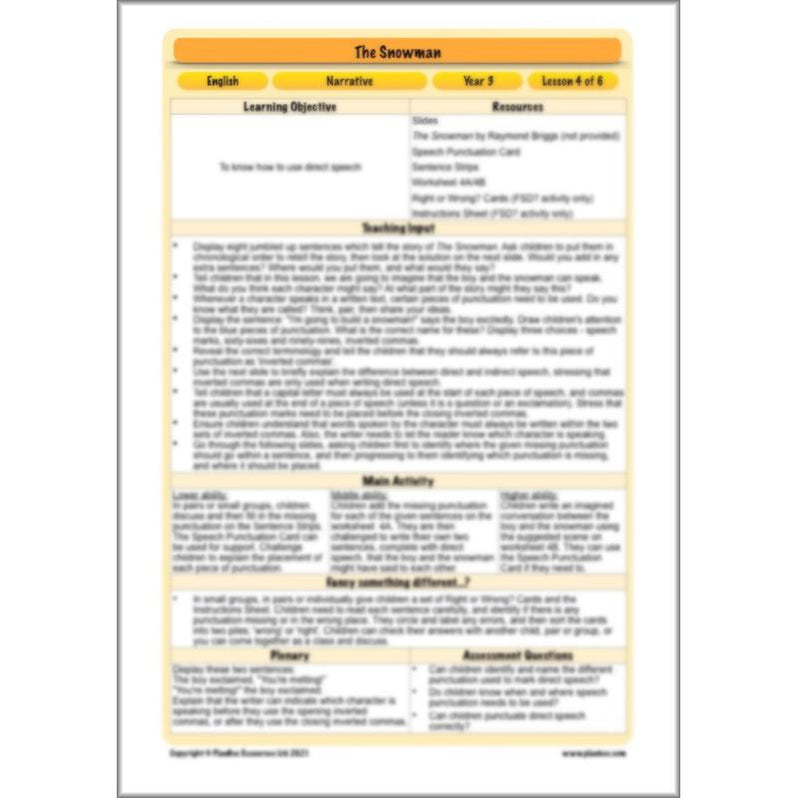 The Snowman Activities Year 3 English lessons by PlanBee