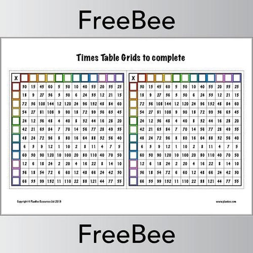 FREE Downloadable Times Table Chart By PlanBee