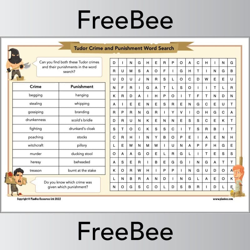 FREE Tudor Crime and Punishment Word Search | PlanBee