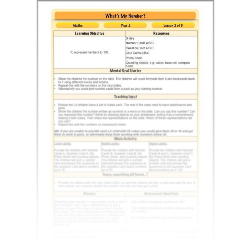 What's My Number? Year 2 Maths Lesson Pack by PlanBee