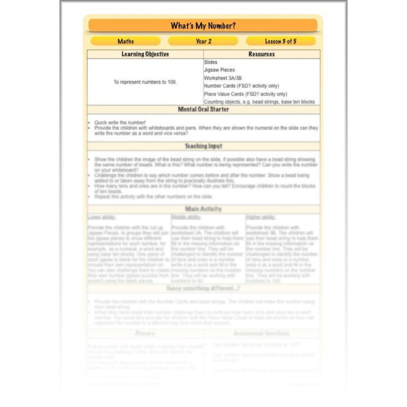 What's My Number? Year 2 Maths Lesson Pack by PlanBee