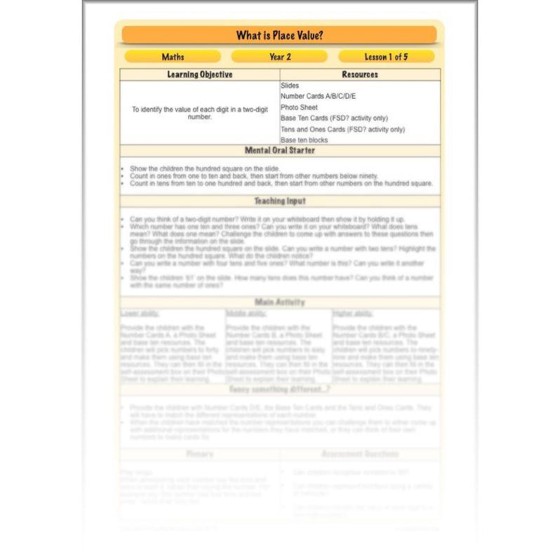 Year 2 Place Value Planning Maths lessons by PlanBee