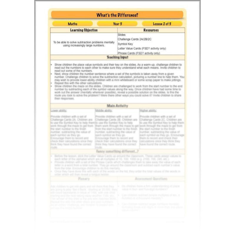 Find the Difference Year 5 Add and Subtract Maths PlanBee