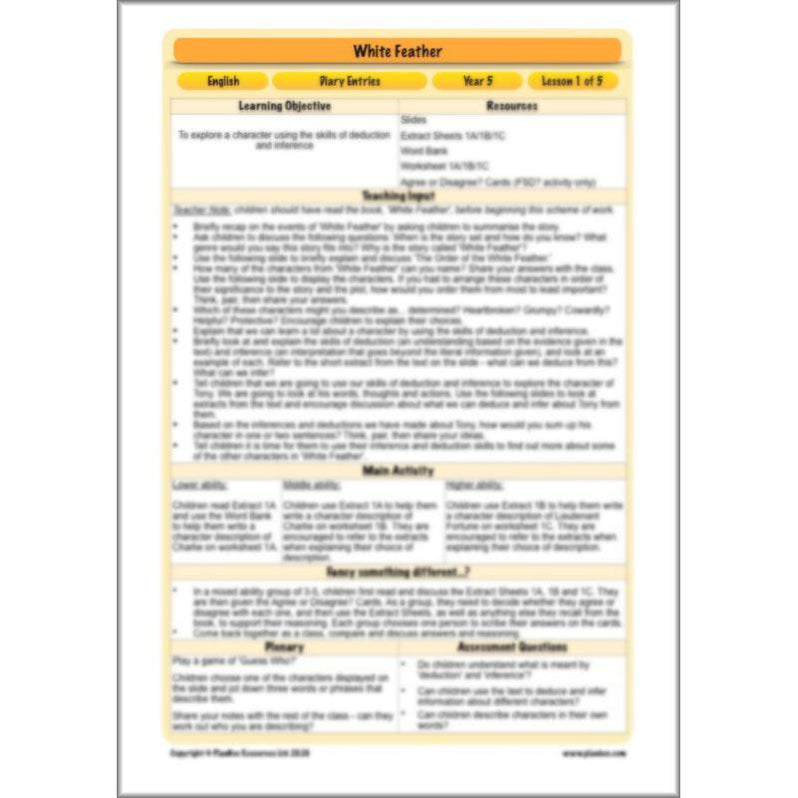 WW1 White Feather Diary Entries KS2 English Pack by PlanBee