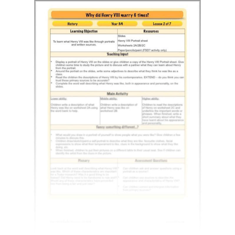 Henry VIII KS2 History Lesson Plan Pack for Year 3 & Year 4 — PlanBee
