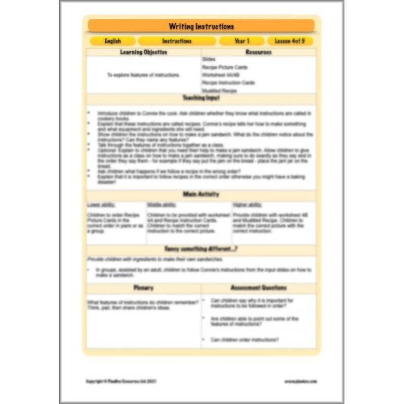 Writing Instructions Year 1 English lessons by PlanBee