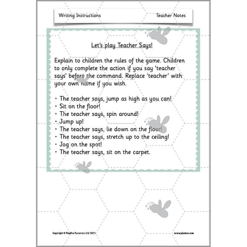 Writing Instructions Year 1 English lessons by PlanBee