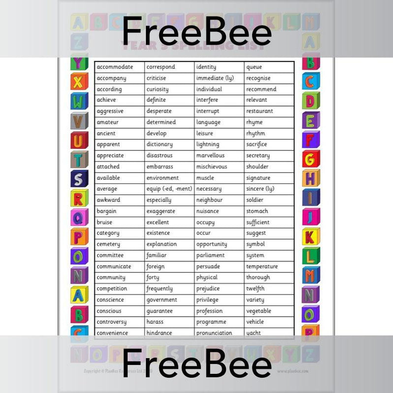 FREE KS2 Spelling List Sheet Created By PlanBee FREE KS2 Spelling List Sheet Created By PlanBee