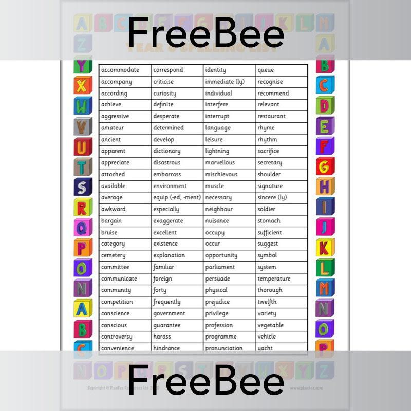 Year 6 Spelling Words Free Downloadable List by PlanBee
